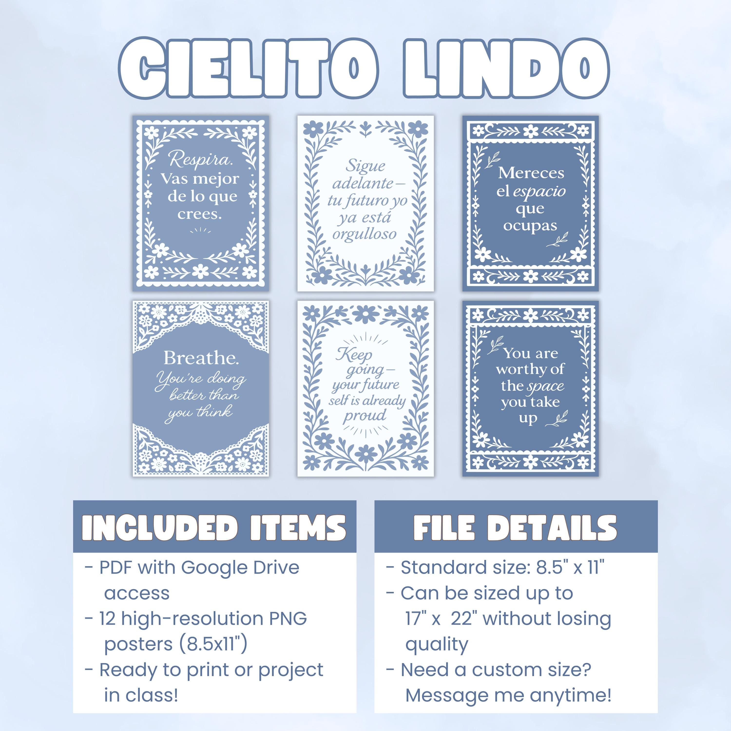 Bilingual Cielito Lindo Classroom Posters Set of 6 Printable Spanish ...