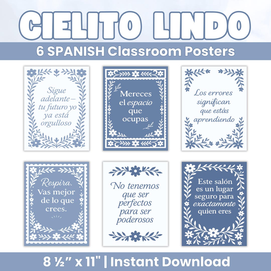 Blue Cielito Lindo Spanish Classroom Decor Printable Posters Set of 6 ...