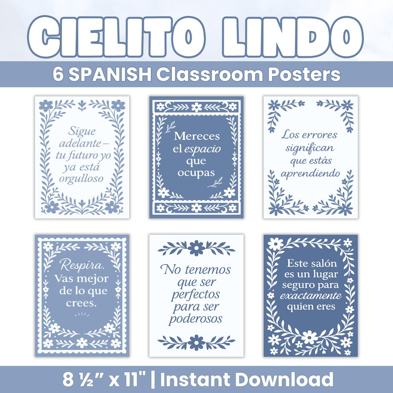 Blue Cielito Lindo Spanish Classroom Decor Printable Posters Set of 6 ...