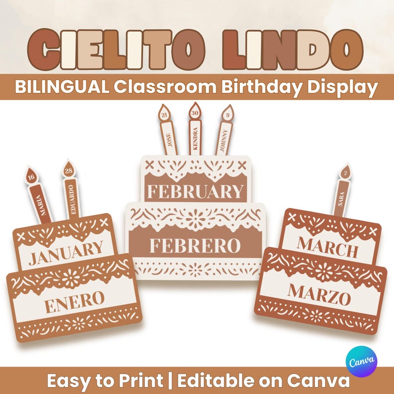 Bilingual Classroom Birthday Display Neutral Terracotta Cielito Lindo ...