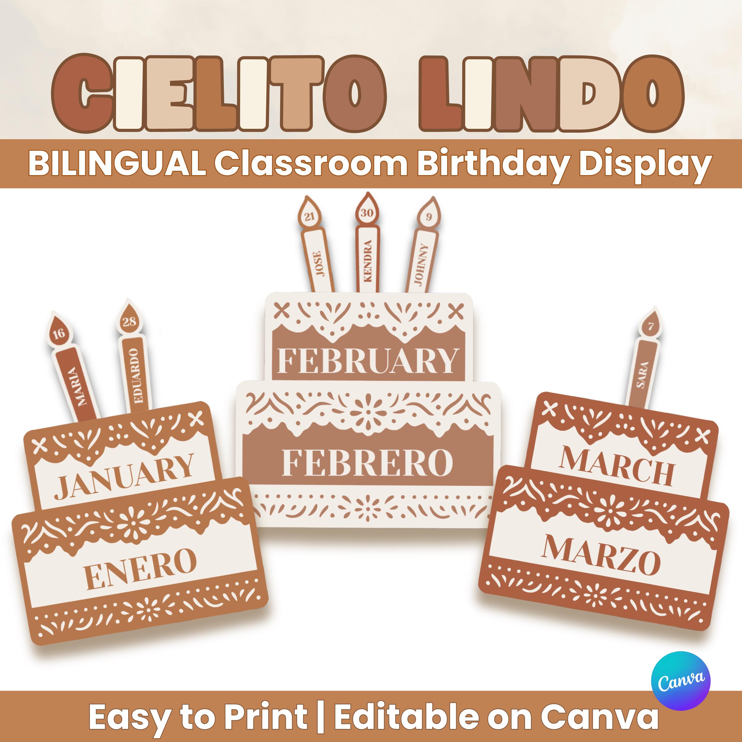 Bilingual Classroom Birthday Display Neutral Terracotta Cielito Lindo ...