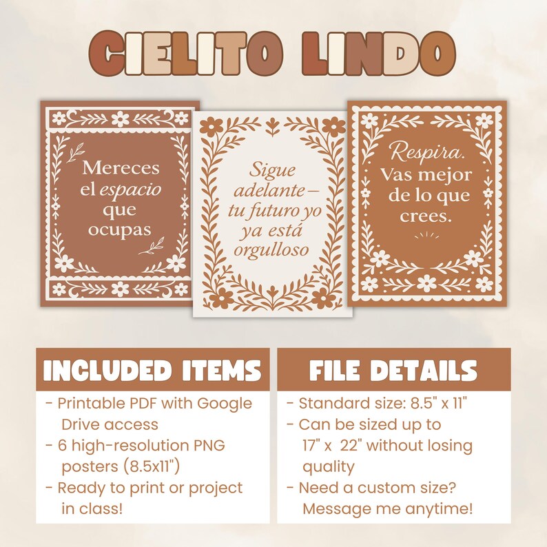Spanish Cielito Lindo Classroom Posters Set of 6 Printable Bilingual ...