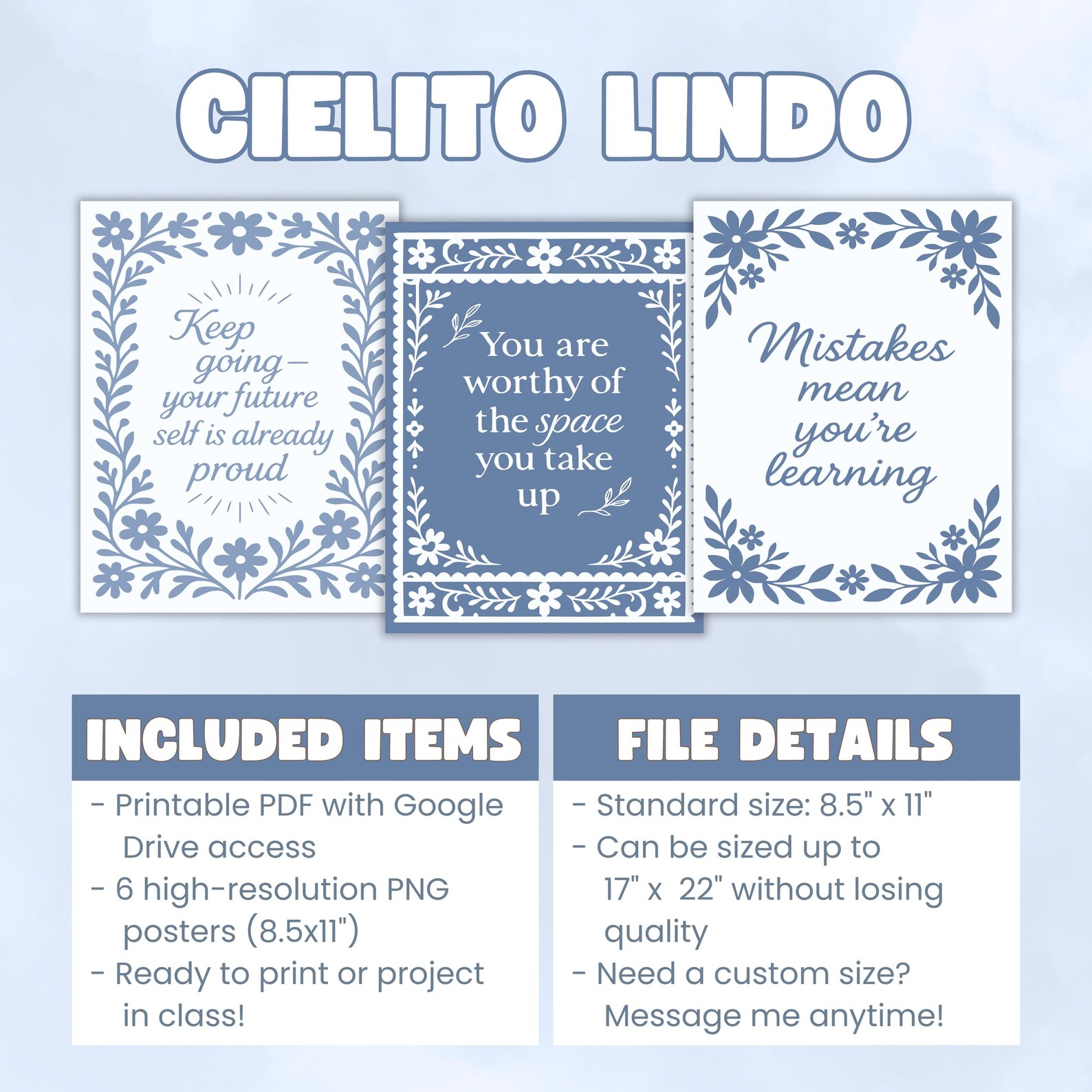 Blue Cielito Lindo Classroom Decor Printable Posters Set of 6 for ...
