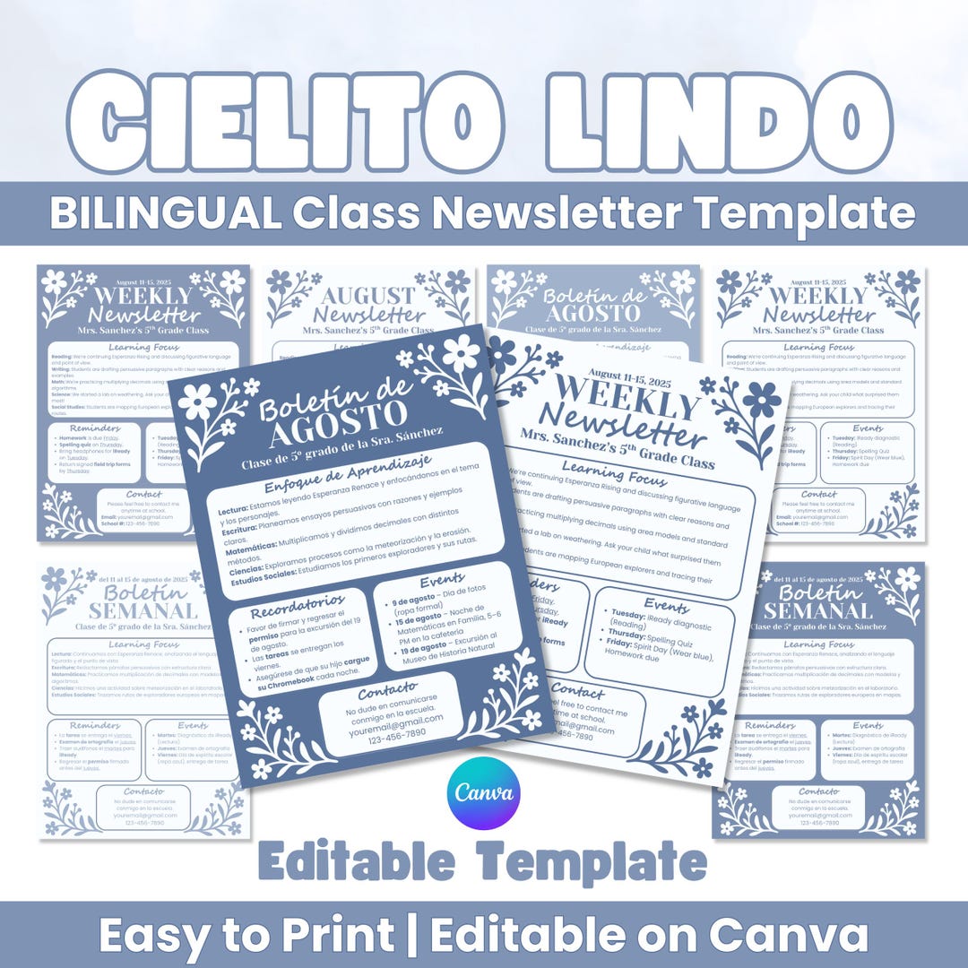 Bilingual Classroom Newsletter Template Editable Weekly & Monthly Canva ...