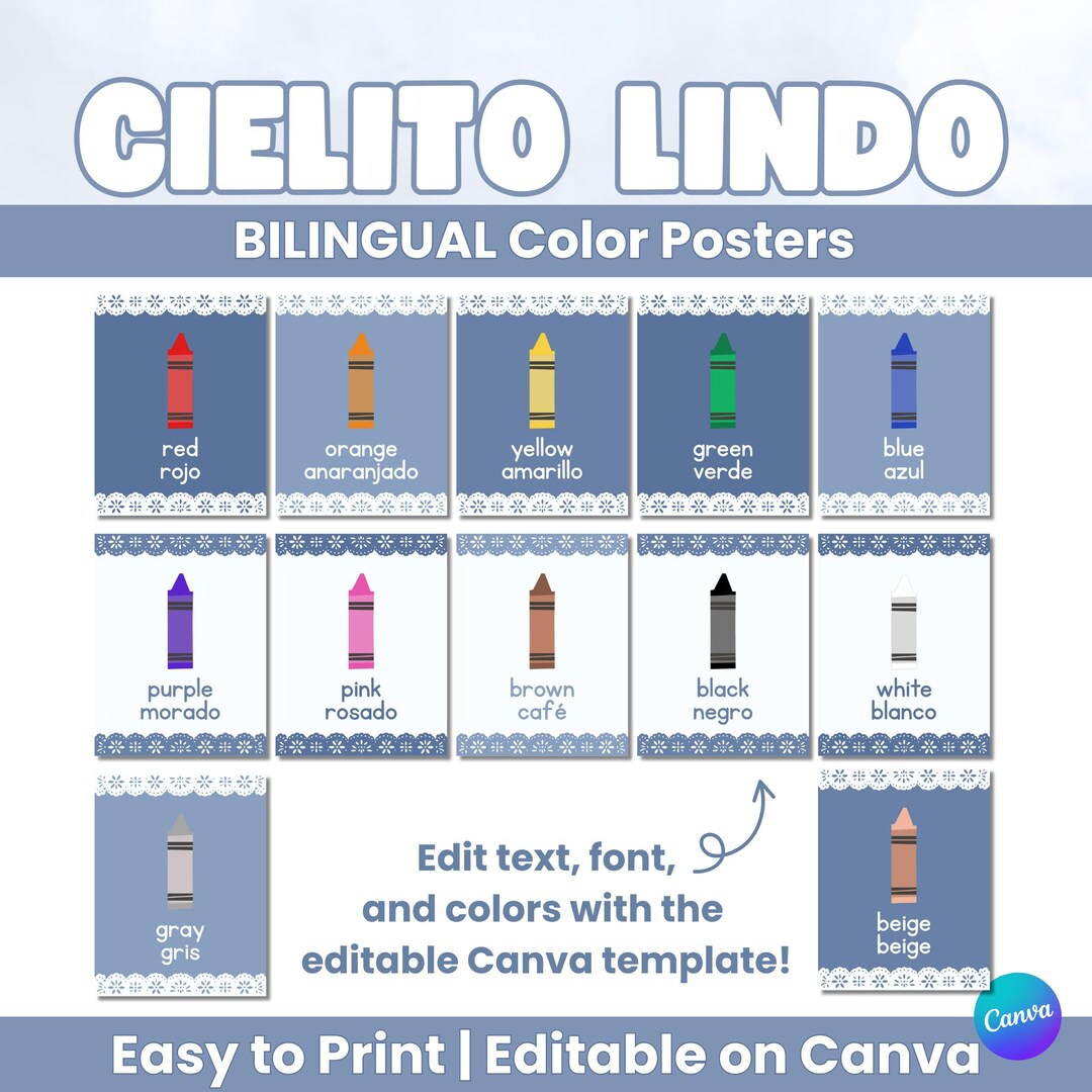 Bilingual Color Posters Blue Cielito Lindo Style Editable Canva ...
