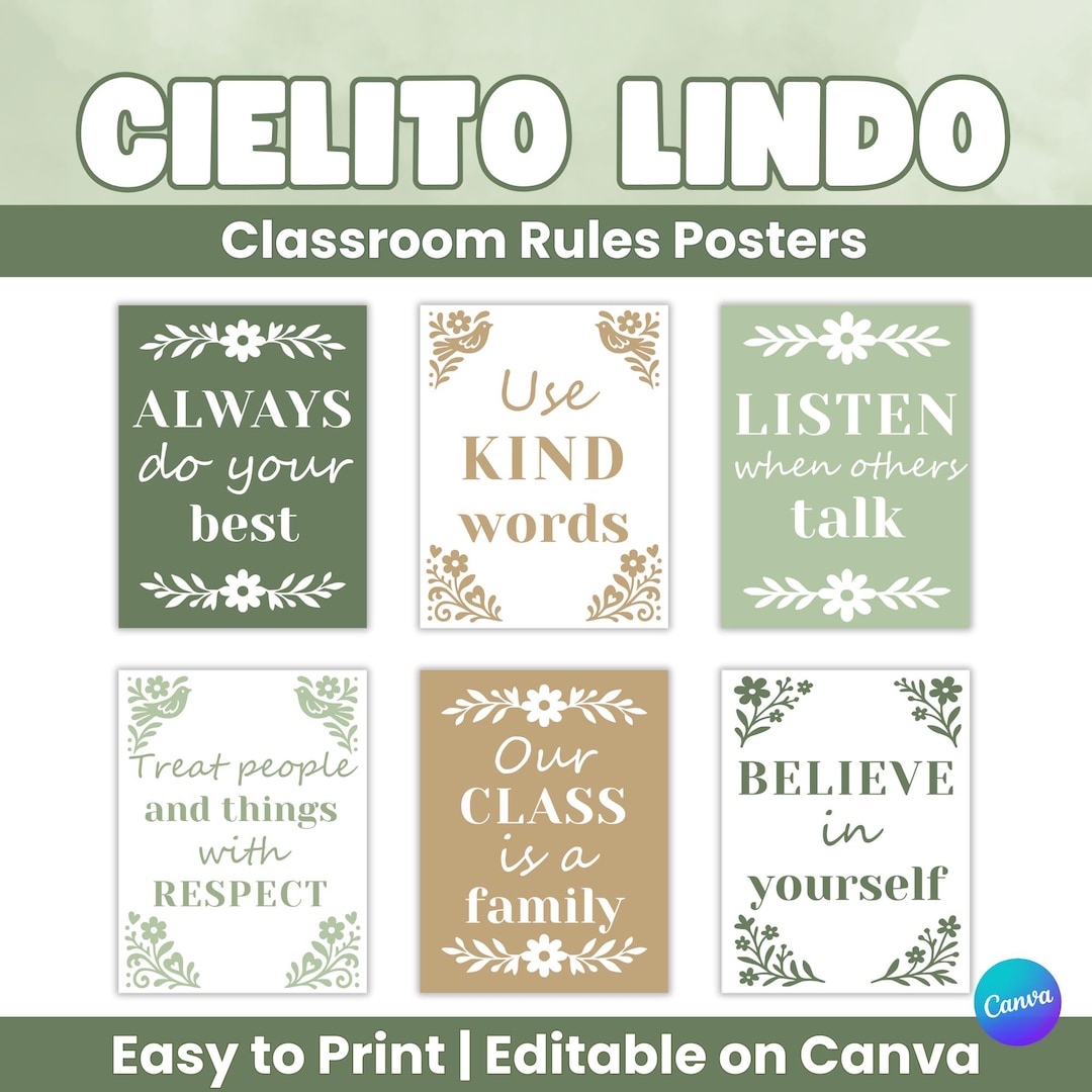 Green Cielito Lindo Classroom Rules Posters Editable Canva Template ...