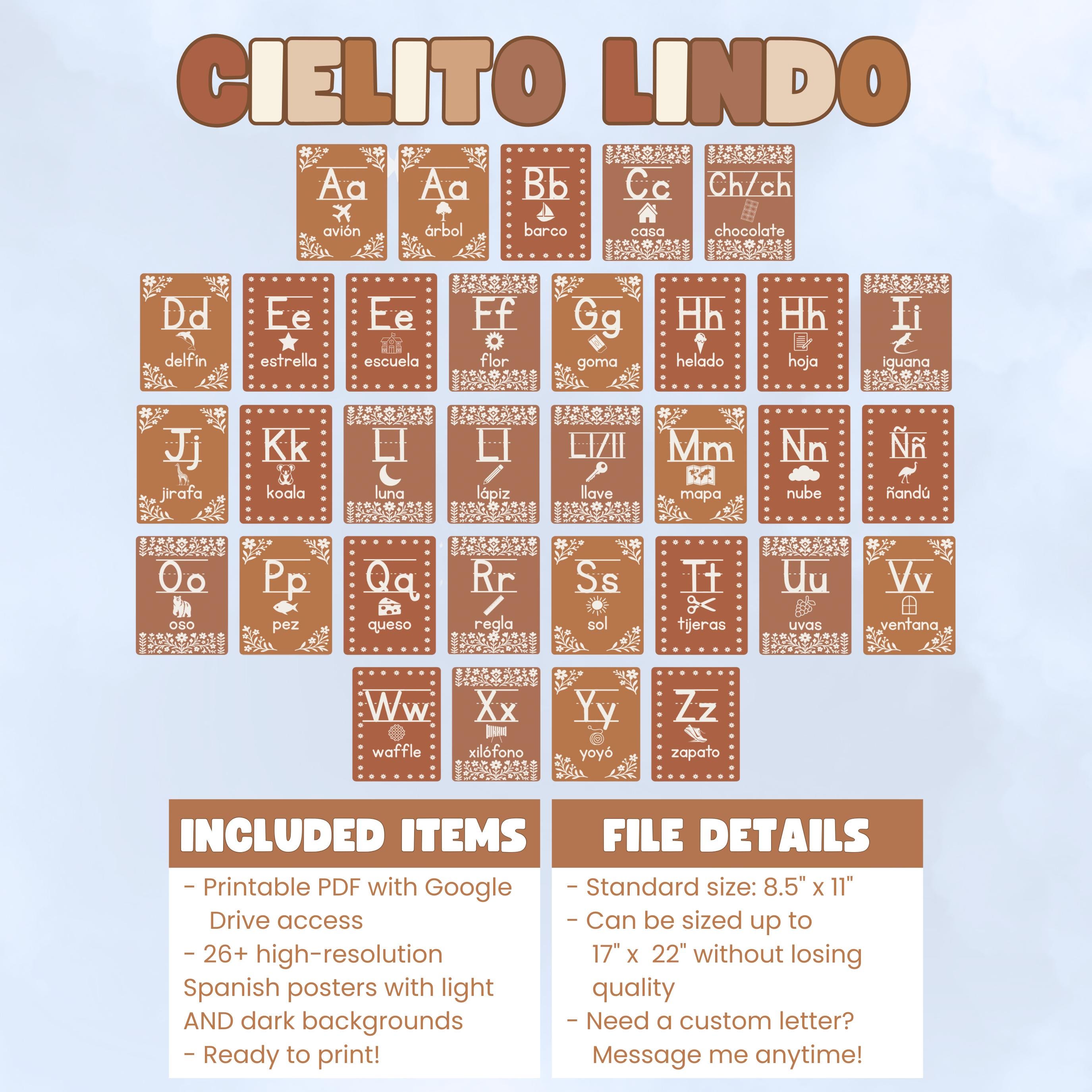 Cielito Lindo Spanish Alphabet Posters Neutral Terracotta Set Hispanic ...