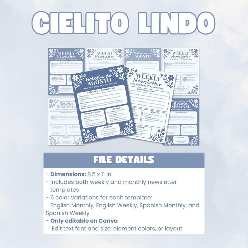 Bilingual Classroom Newsletter Template Editable Weekly & Monthly Canva ...