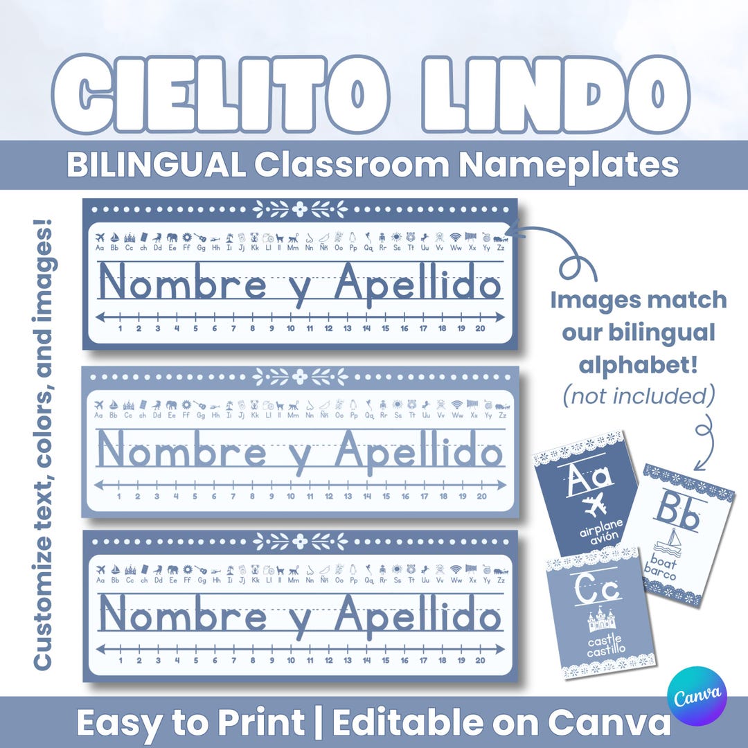 Editable Bilingual Classroom Nameplates Blue Cielito Lindo Style ...
