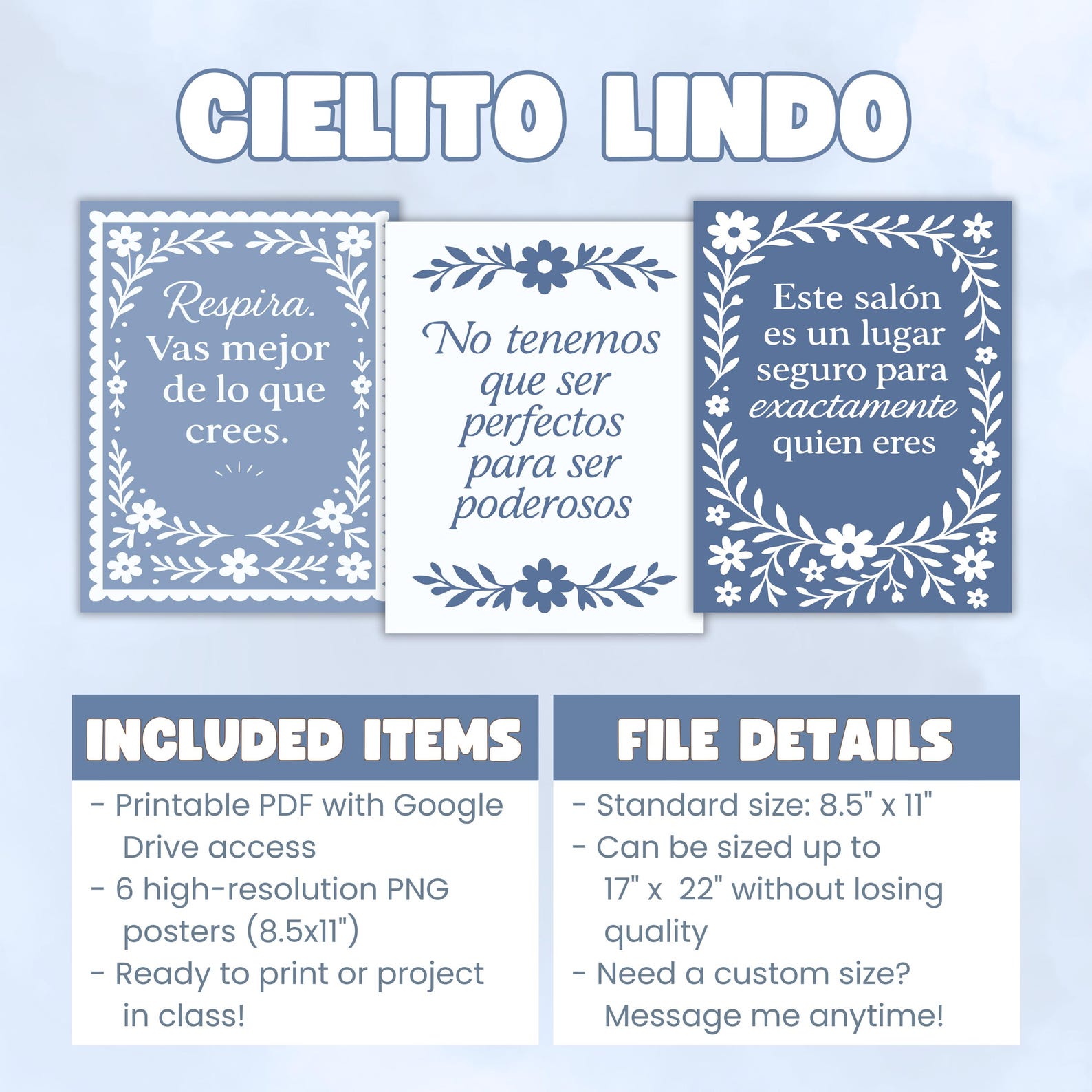 Blue Cielito Lindo Spanish Classroom Decor Printable Posters Set of 6 ...