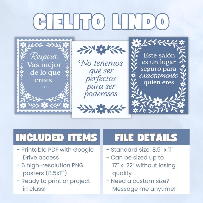 Blue Cielito Lindo Spanish Classroom Decor Printable Posters Set of 6 ...
