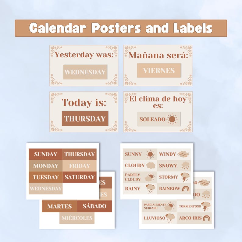 Bilingual Classroom Calendar Bundle Printable PDF English Spanish ...