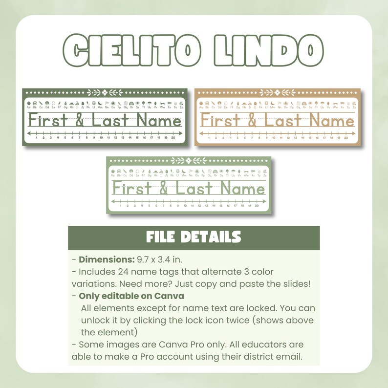 Editable Classroom Nameplates Cielito Lindo Student Desk Tags With ...