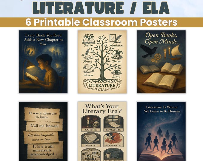 Literature Classroom Posters Printable Set Gift English Teachers ...