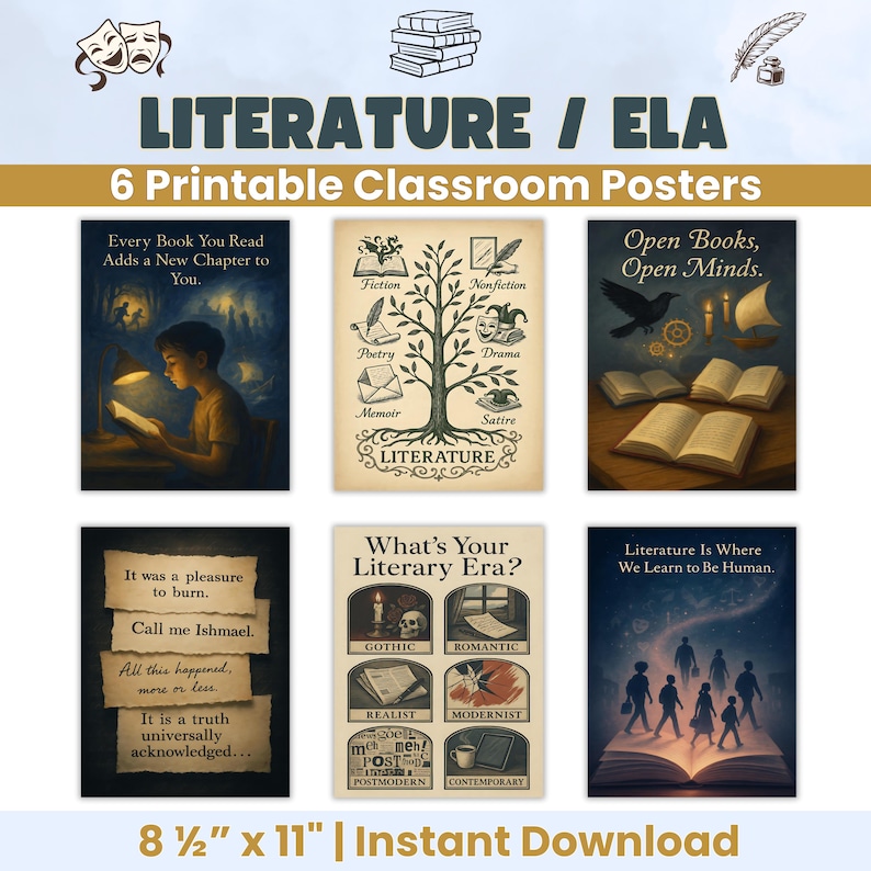 Literature Classroom Posters Printable Set Gift English Teachers ...