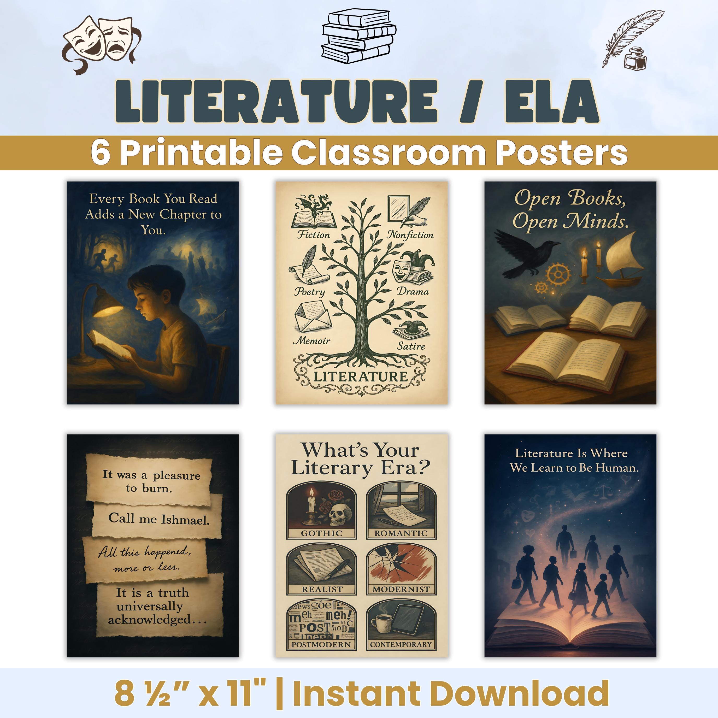 Literature Classroom Posters Printable Set Gift English Teachers ...