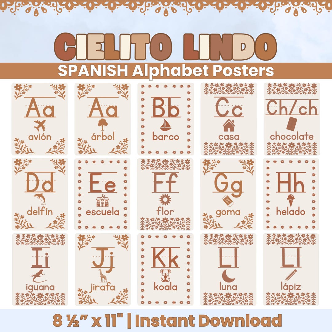 Spanish Alphabet Posters Cielito Lindo Bilingual ABC Printables Mexican ...