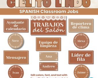 Spanish Classroom Jobs Editable Canva Template Neutral Cielito Lindo ...