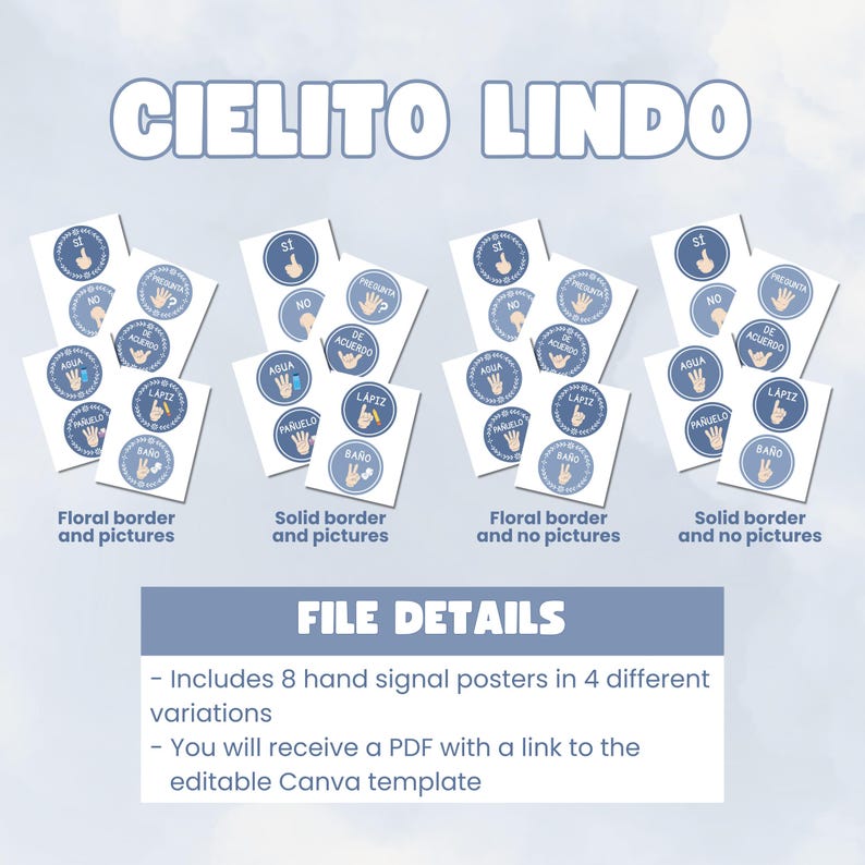 Spanish Classroom Hand Signals Posters Blue Cielito Lindo Theme Hand ...