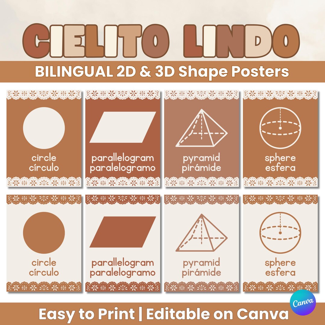 Bilingual 2D and 3D Shape Posters Neutral Cielito Lindo Spanish English ...
