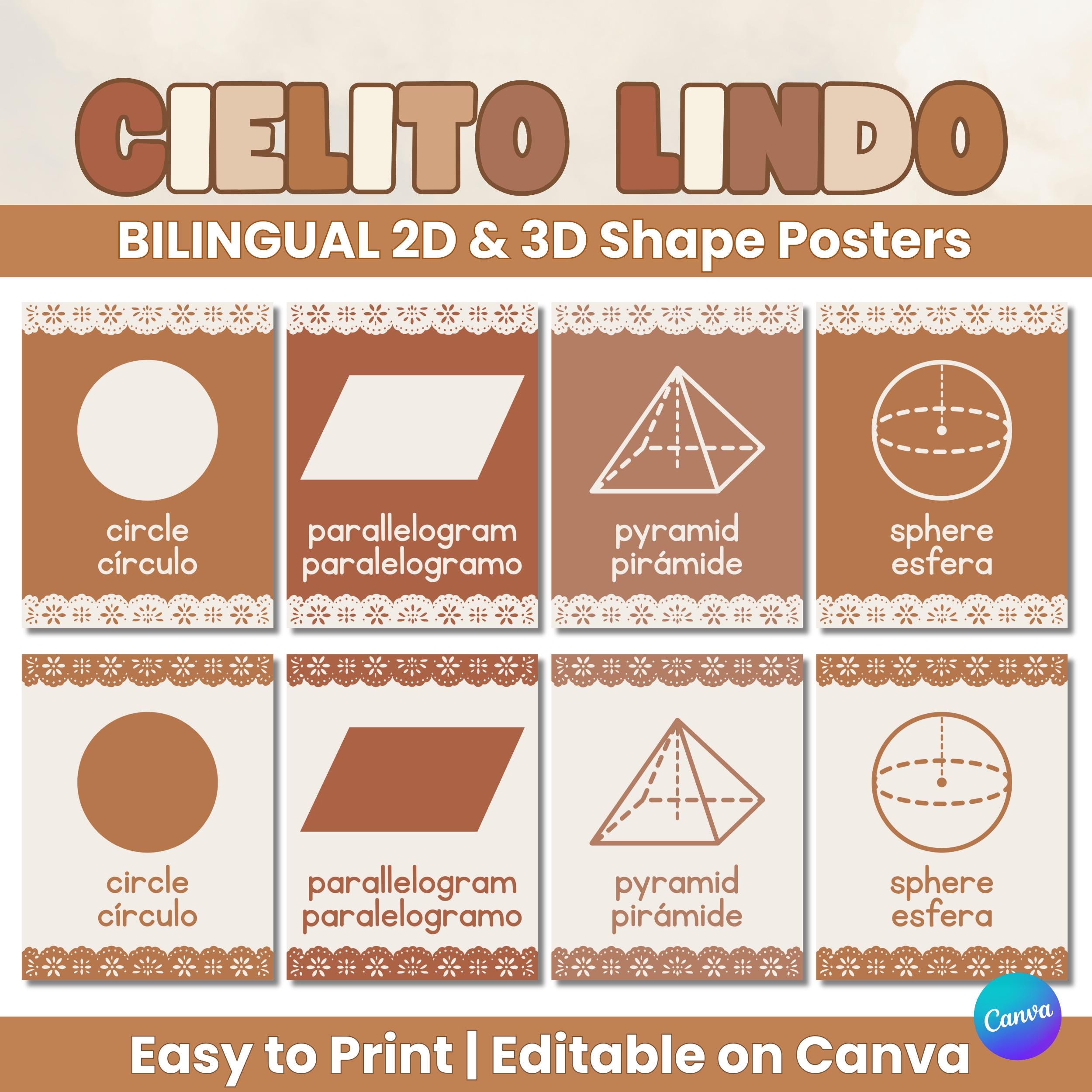 Bilingual 2D and 3D Shape Posters Neutral Cielito Lindo Spanish English ...