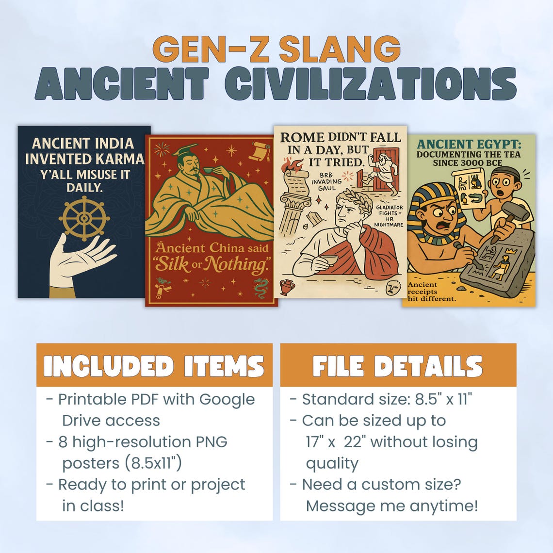 Ancient Civilizations Slang Posters Set of 8 Funny History Prints for ...