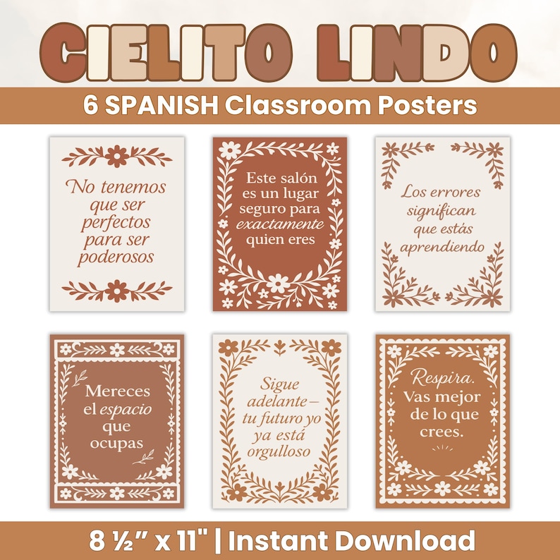 Spanish Cielito Lindo Classroom Posters Set of 6 Printable Bilingual ...
