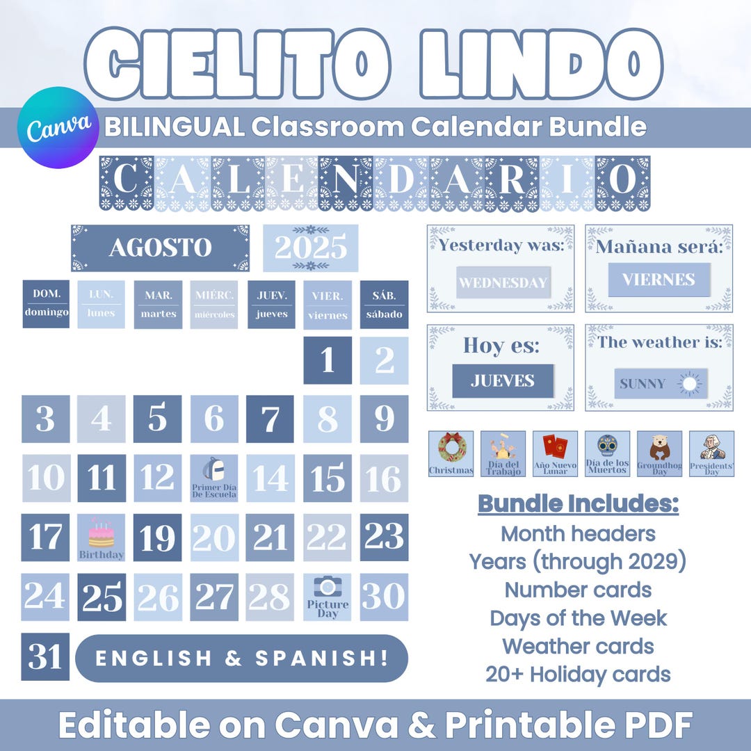 Editable Bilingual Classroom Calendar Bundle Canva Template English and ...