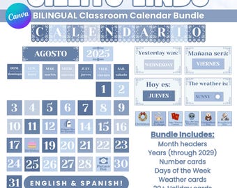 Editable Bilingual Classroom Calendar Bundle Canva Template English and ...