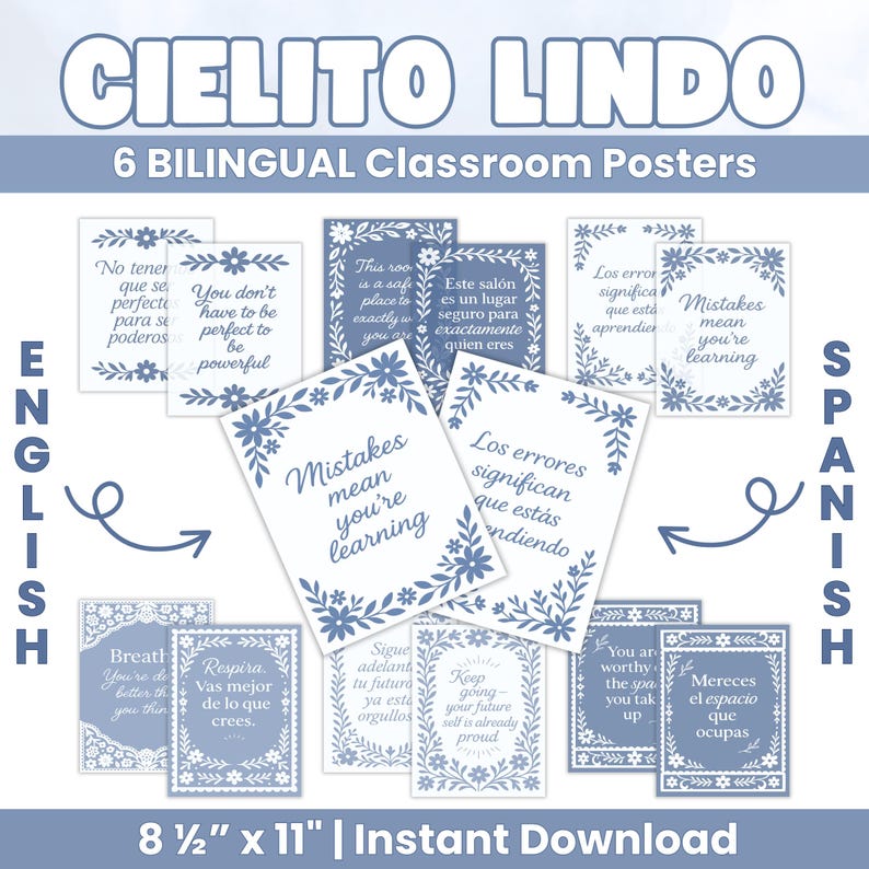 Bilingual Cielito Lindo Classroom Posters Set of 6 Printable Spanish ...