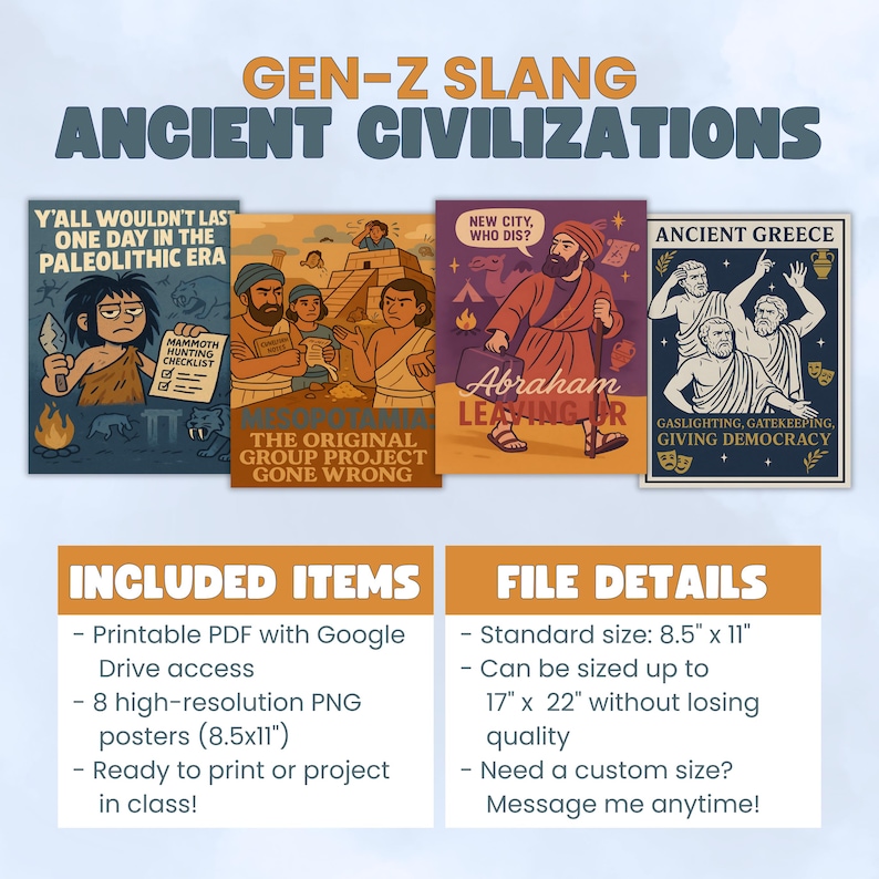 Ancient Civilizations Slang Posters Set of 8 Funny History Prints for ...