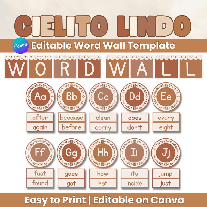 Editable Word Wall Bulletin Board Neutral Cielito Lindo Theme Classroom ...