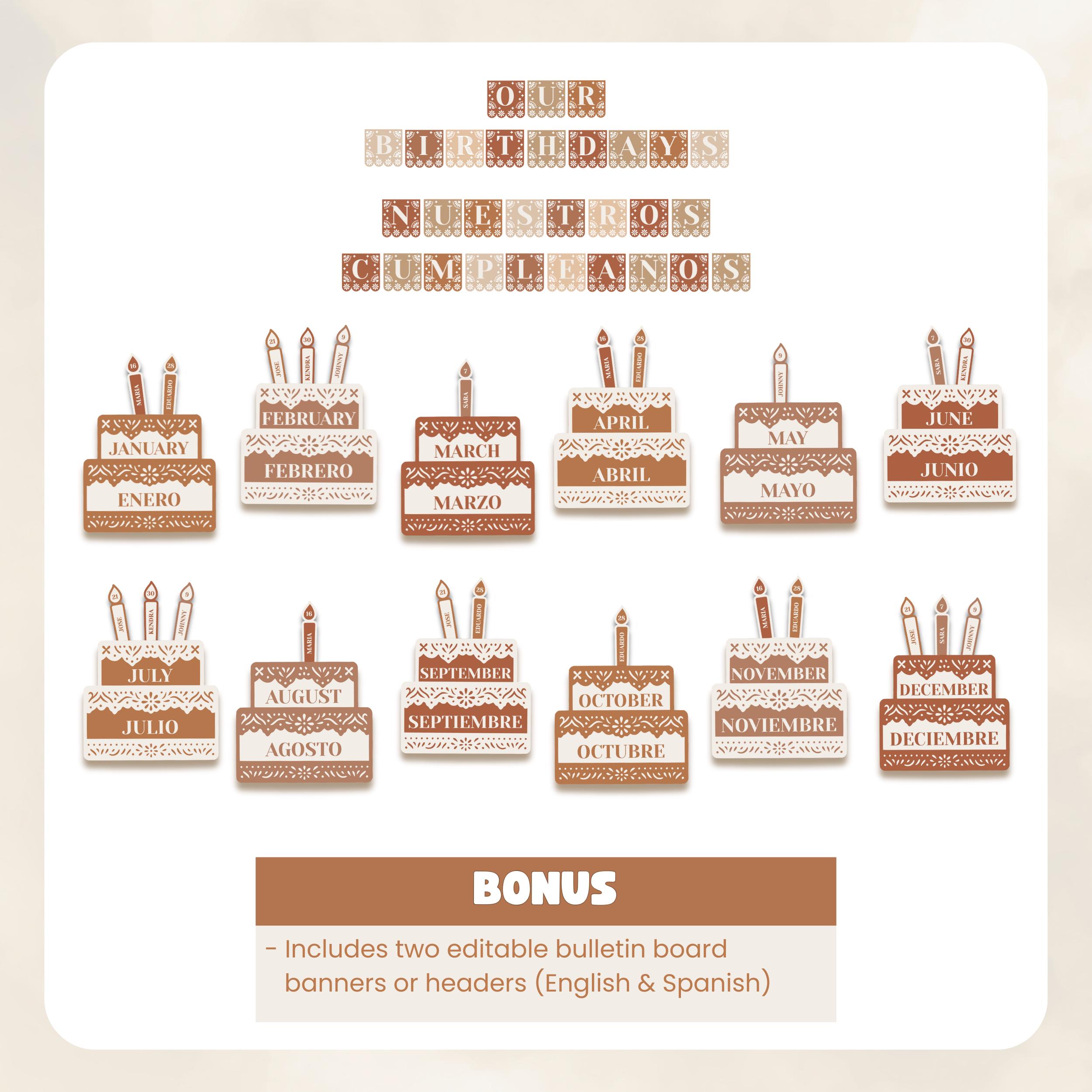 Bilingual Classroom Birthday Display Neutral Terracotta Cielito Lindo ...