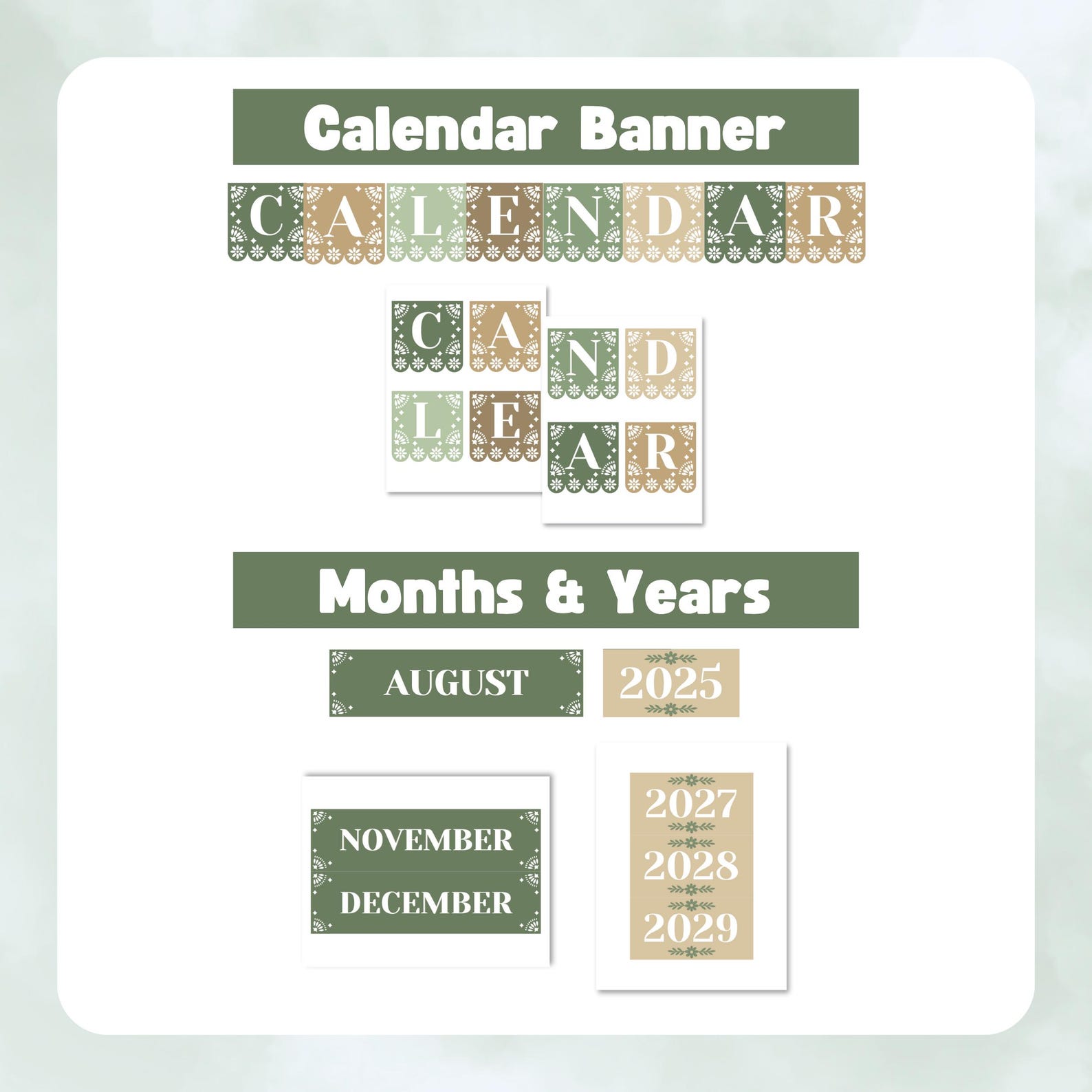 Editable Classroom Calendar Bundle Cielito Lindo Theme Sage Green ...