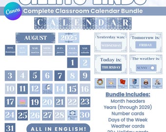 Editable Classroom Calendar Blue Cielito Lindo Theme Canva Template and ...