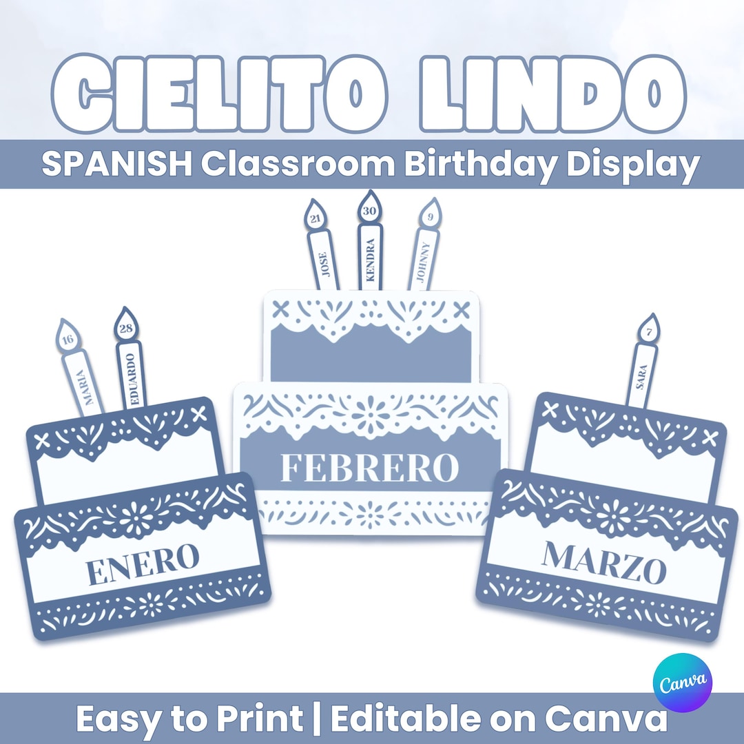 Spanish Birthday Display for Classroom Blue Cielito Lindo Editable ...