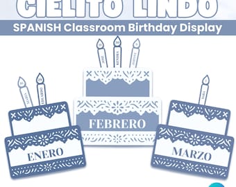 Spanish Birthday Display for Classroom Blue Cielito Lindo Editable ...
