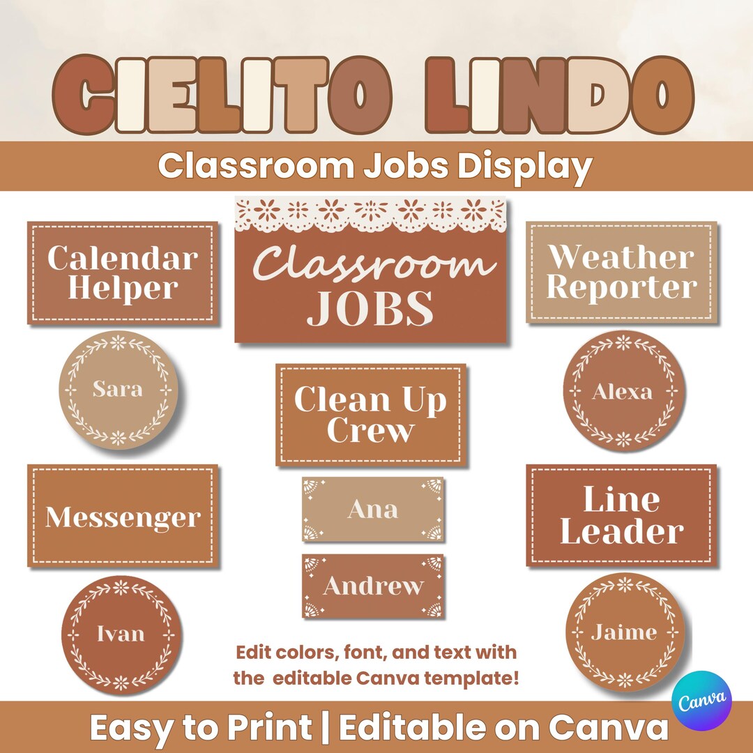 Cielito Lindo Classroom Jobs Display Editable Canva Template English ...
