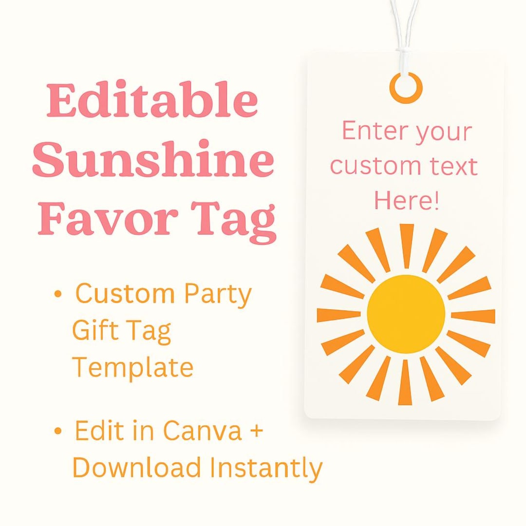 Sunshine Party Favor Tag: Editable Boho First Birthday Template - Etsy