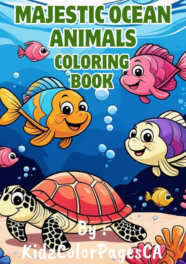 Printable Ocean Coloring Book for Kids, Marine Animals Beach Scenes ...