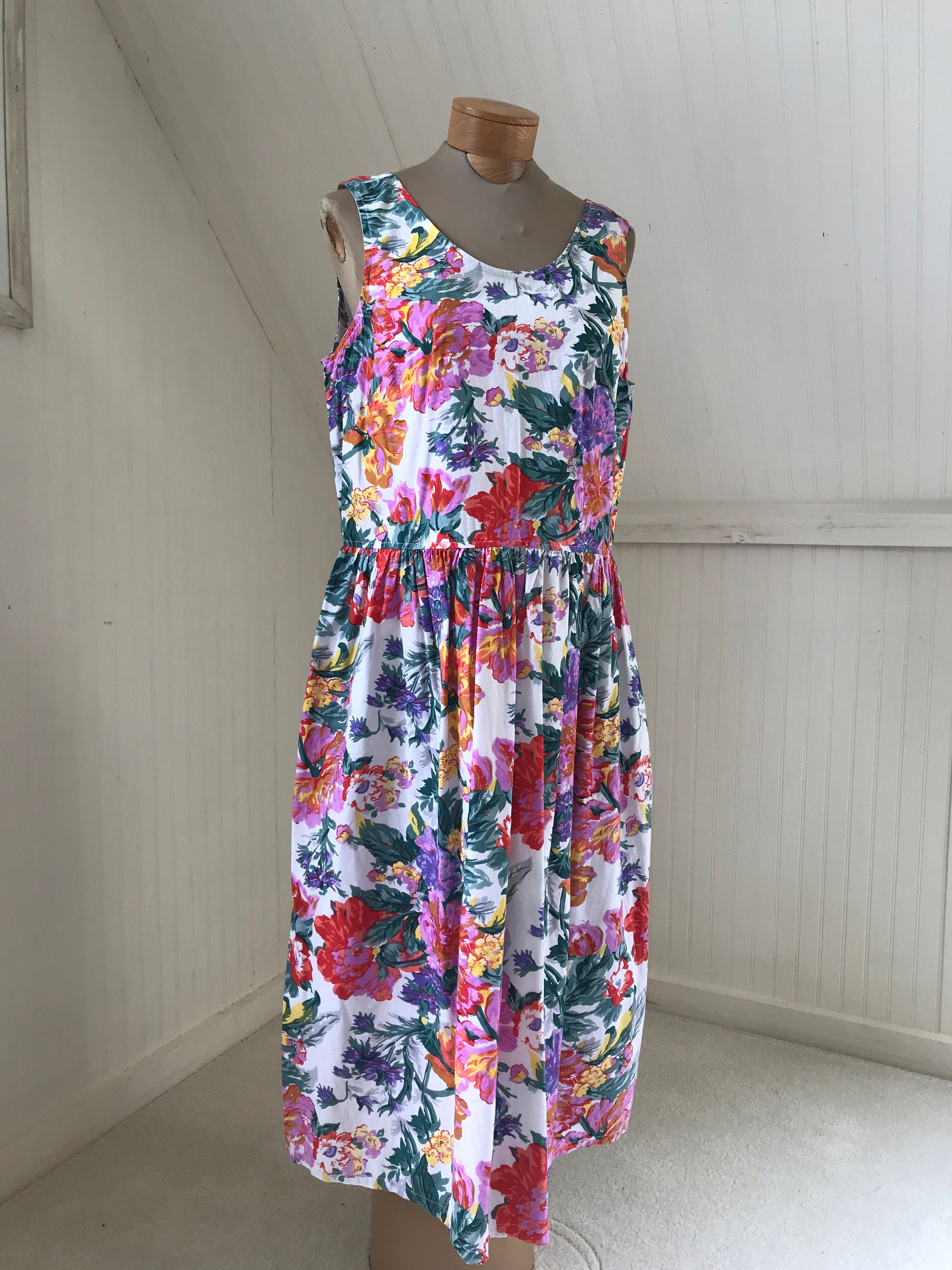 Vintage 1990s Beth Michaels Crisp Cotton Poplin Empire Waist Garden ...