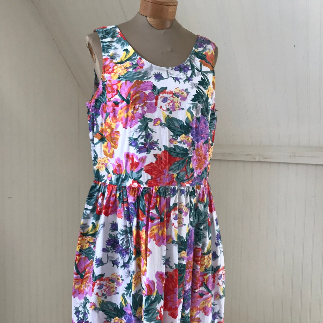 Vintage 1990s Beth Michaels Crisp Cotton Poplin Empire Waist Garden ...