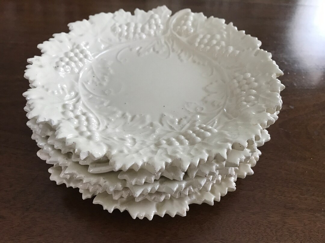 Set of 5 Vintage 1980s Sculptural Embossed Heavy Majolica Snack or ...