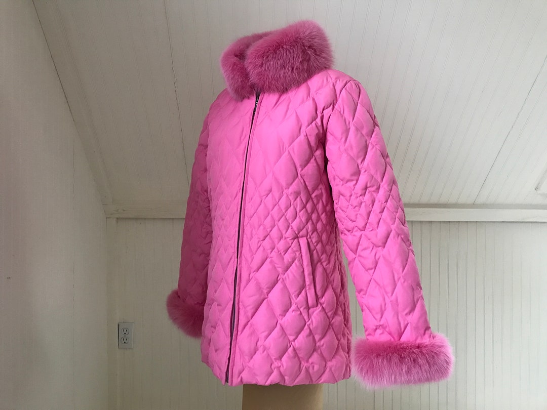 Vintage 1990s Y2K Bubblegum Barbie Pink Down Puffer Jacket With Fox ...
