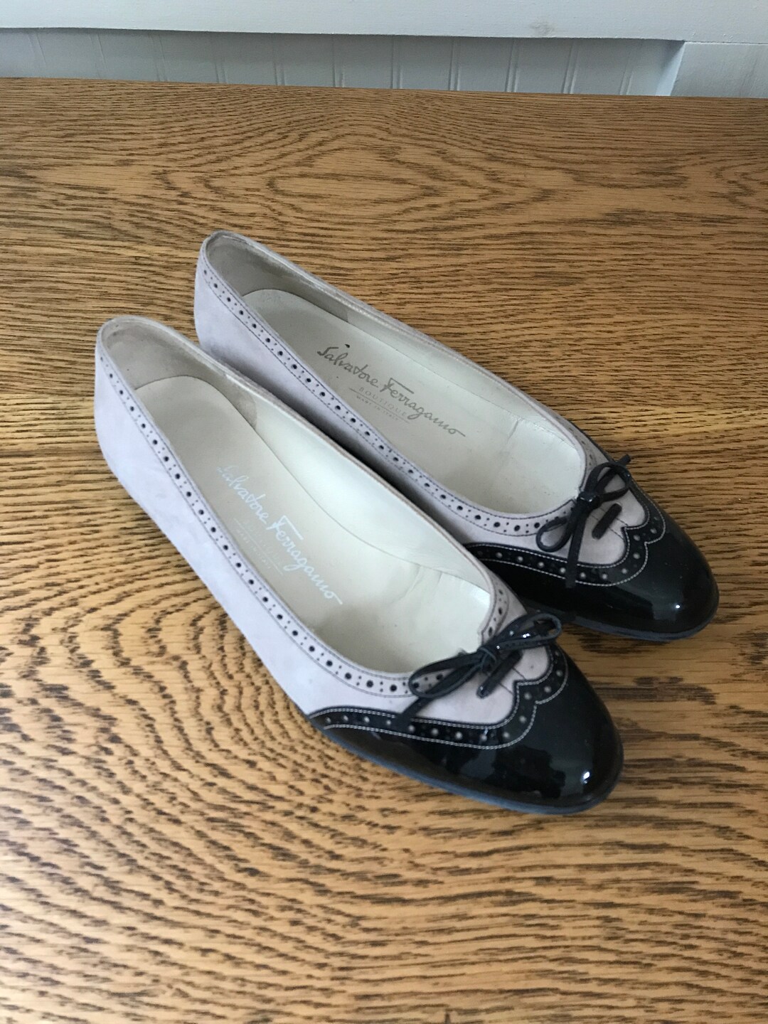 Vintage Ferragamo Patent Leather and Nubuck Spectator Ballet Flats, US ...