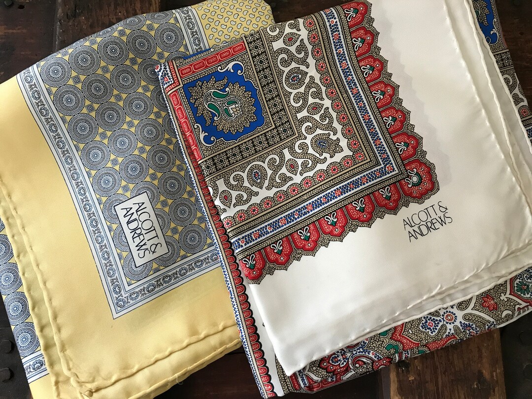 Set of 2 Vintage 1980s Alcott and Andrews Large Square Silk Paisley ...