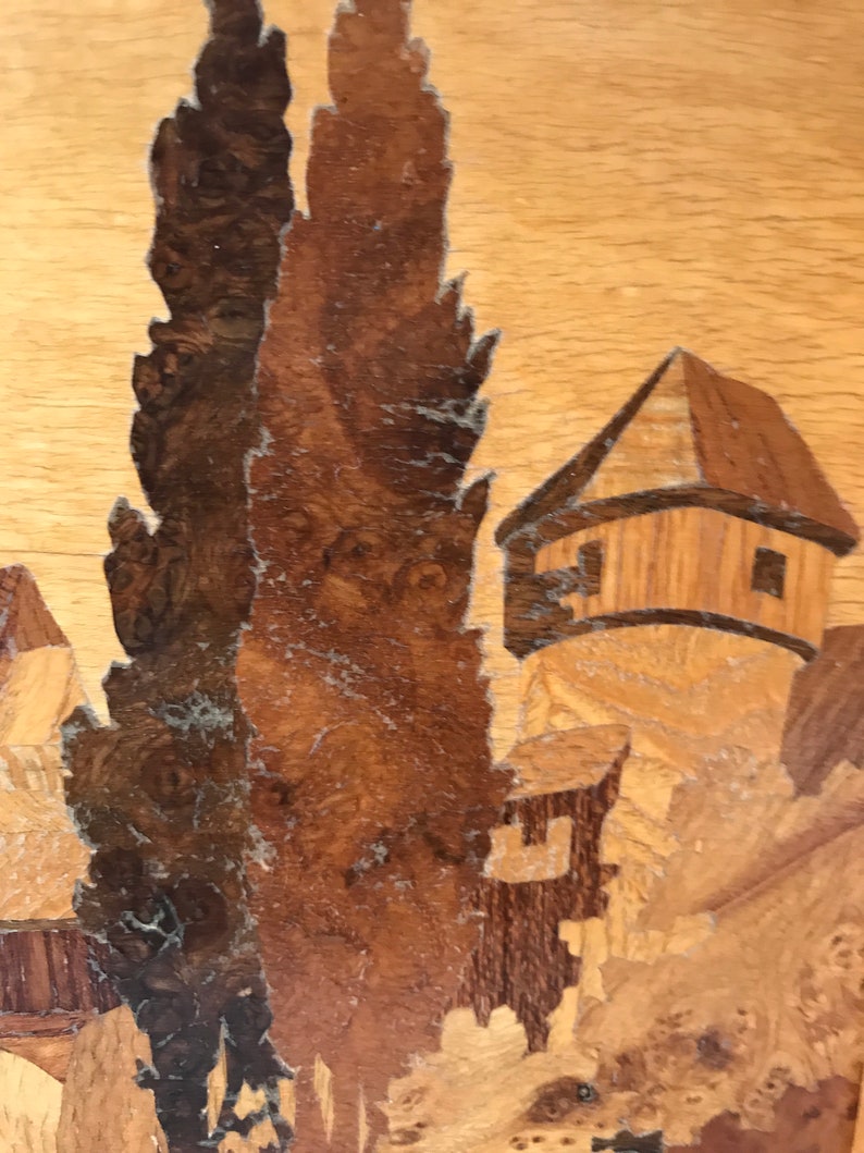 Pair of Vintage 1950s German Wood Intarsia Inlay Cityscapes by ...