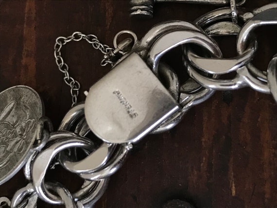 Heavy Vintage Silver Enameled Charms Chain Bracelet - Gem