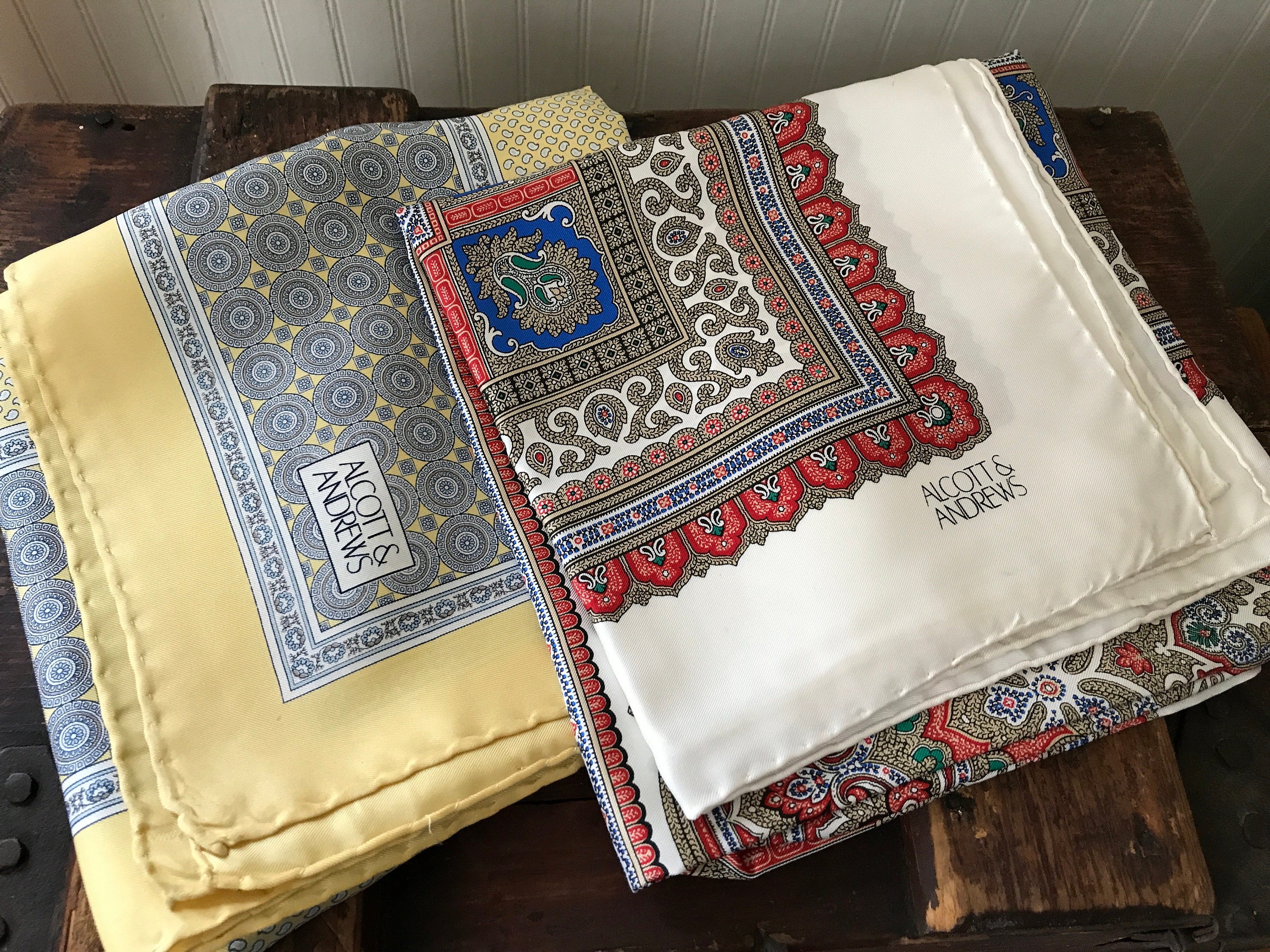 Set of 2 Vintage 1980s Alcott and Andrews Large Square Silk Paisley ...