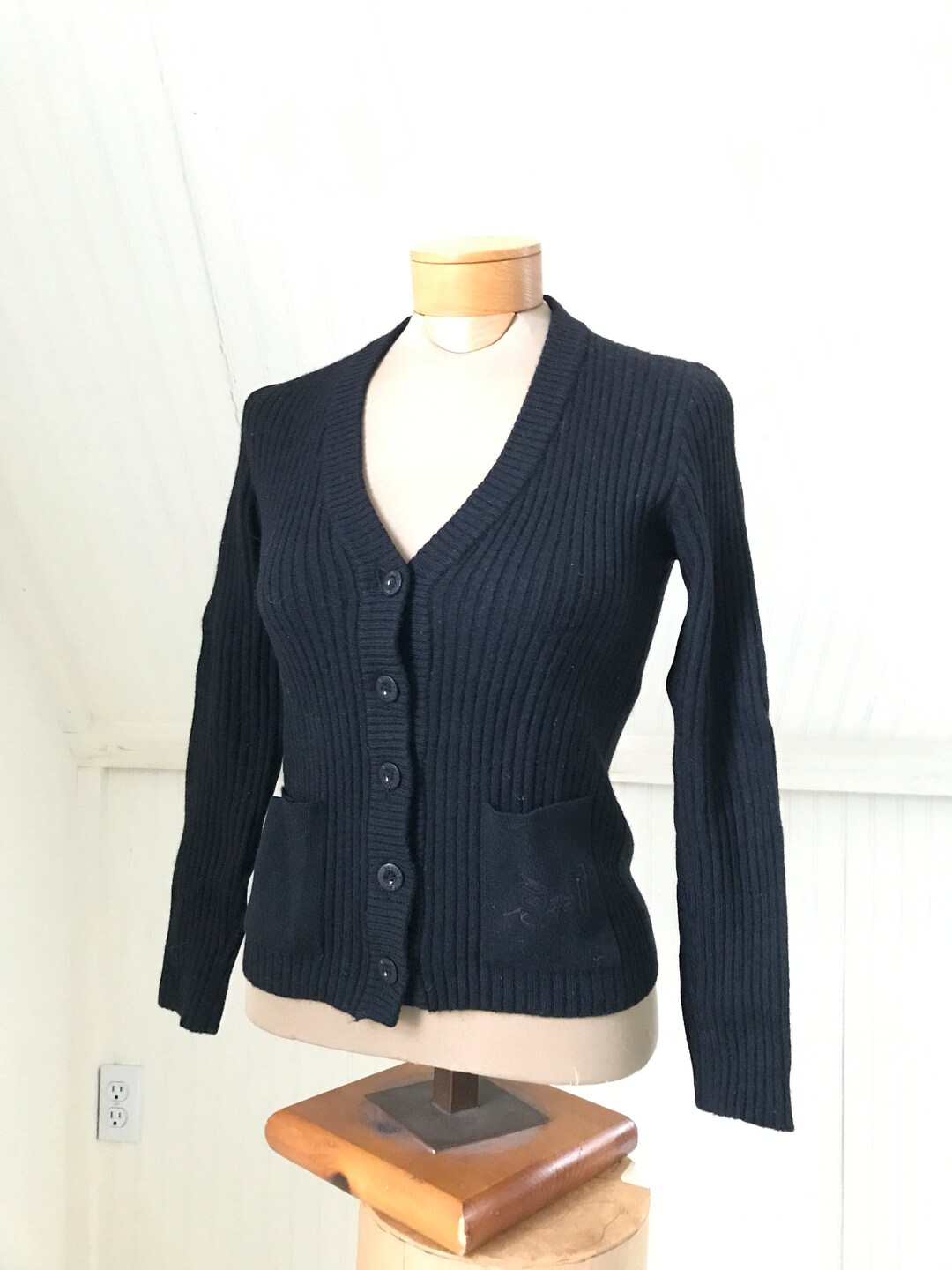 Classic MCM 1960s German Juschi Ribbed Cardigan in Black, XS-S - Etsy